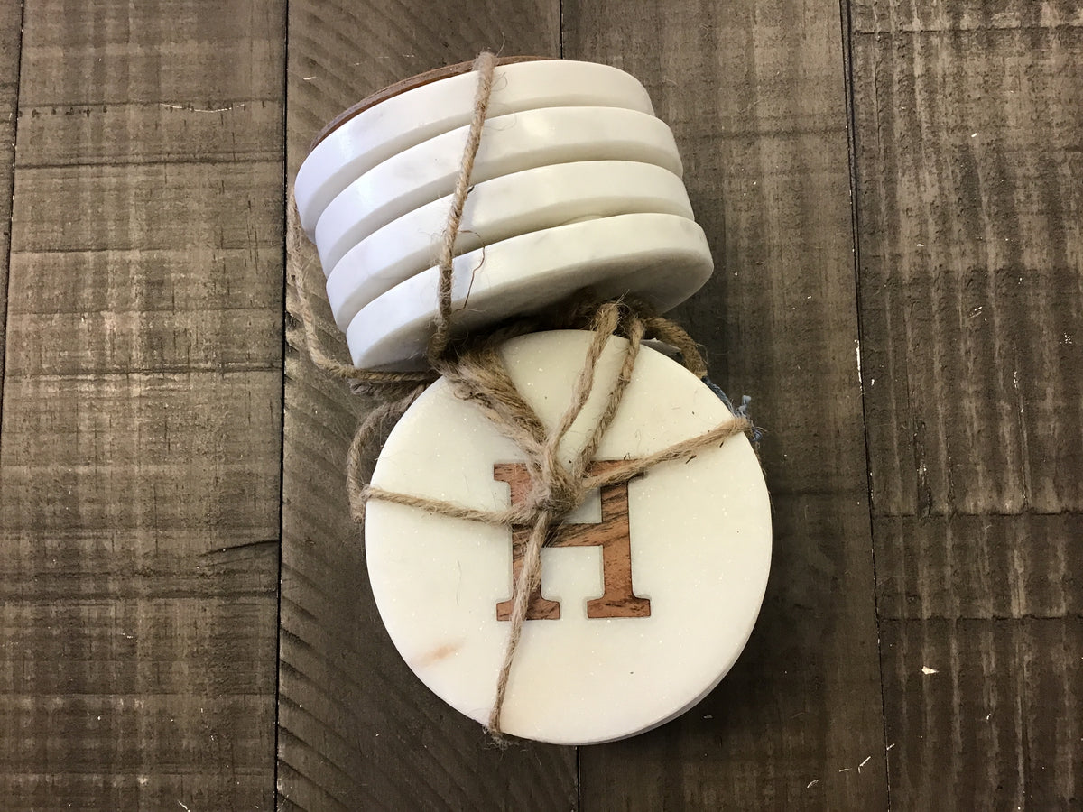 Round White Marble (4pc) Coaster with Letter H Inlay by Ganz CB182774 ...